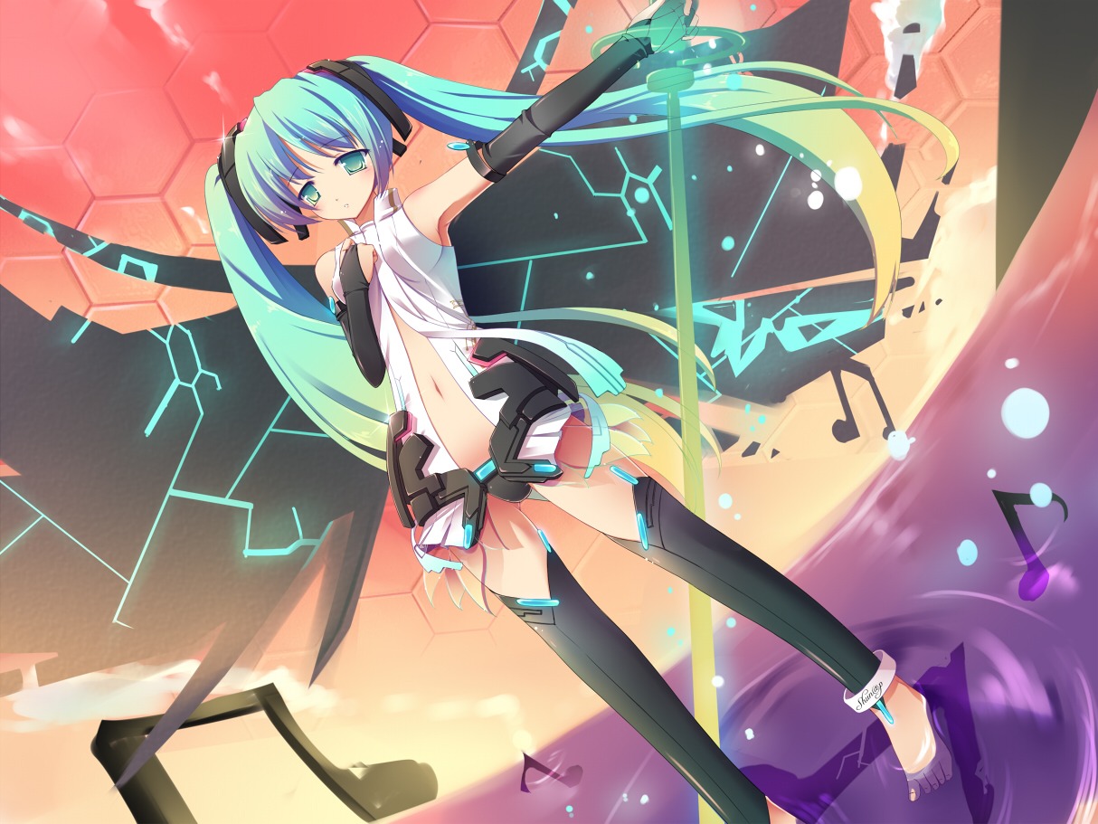 masaki (machisora) vocaloid vocaloid append hatsune miku miku append thighhighs | #164499 | yande.re